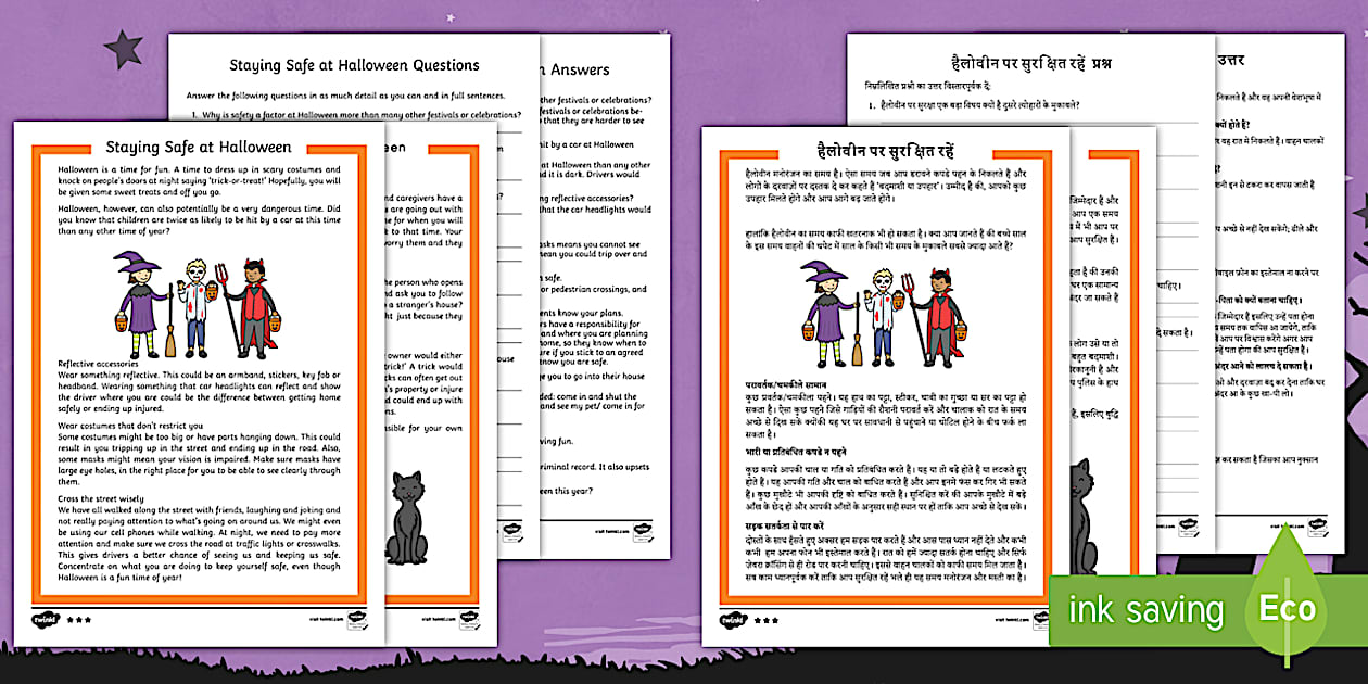 Higher Ability Staying Safe at Halloween Reading Comprehension Activity
