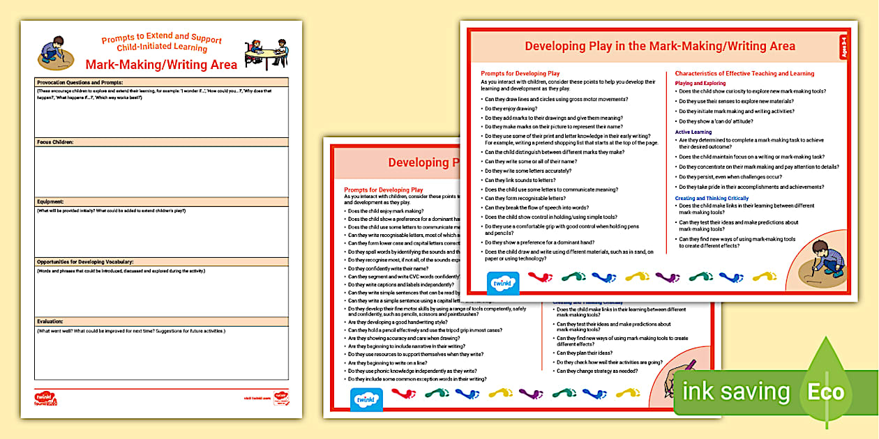 Kindergarten Writing/Mark-Making Area Child-Initiated Learning Pack