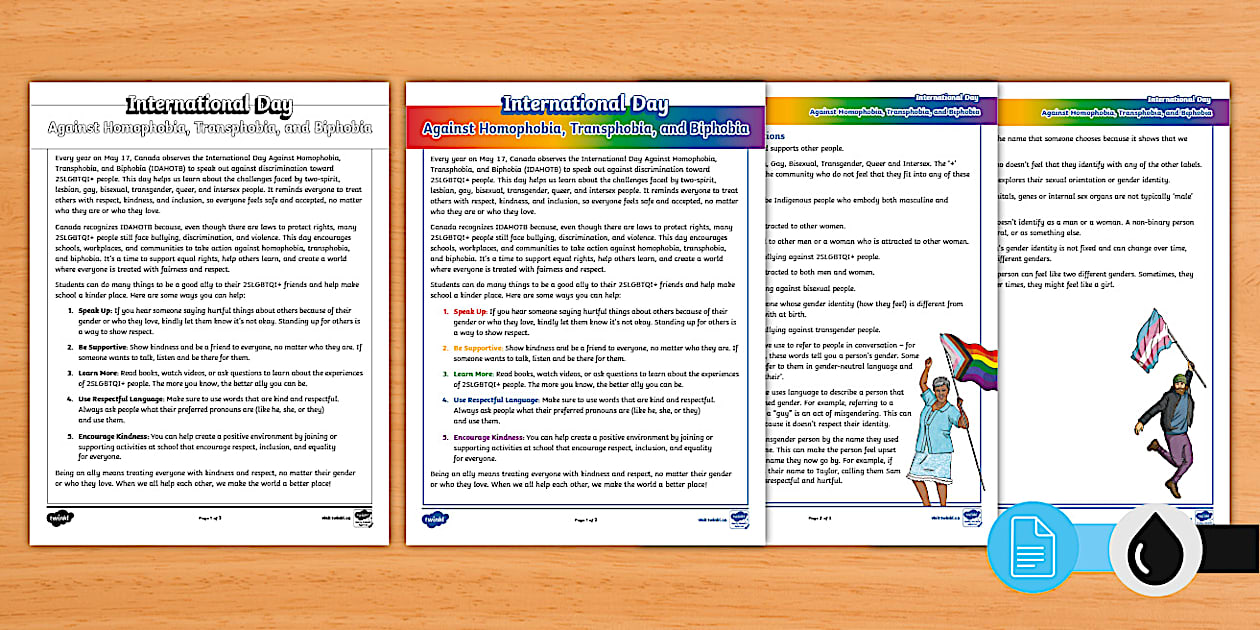 Int'l Day Against Homophobia, Transphobia, and Biphobia Fact File: Gr 4-6