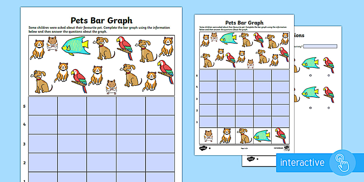 Bar Graphs with Pets Differentiated Worksheets - Twinkl