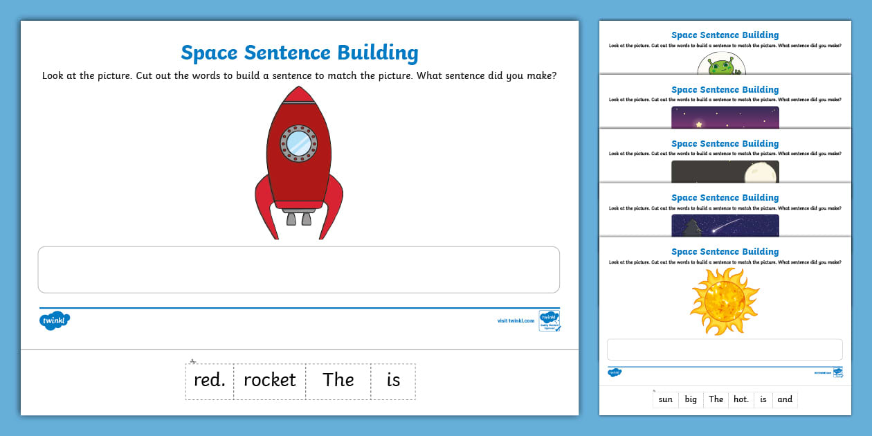 Space Sentence Building Cut and Stick Activity | Twinkl