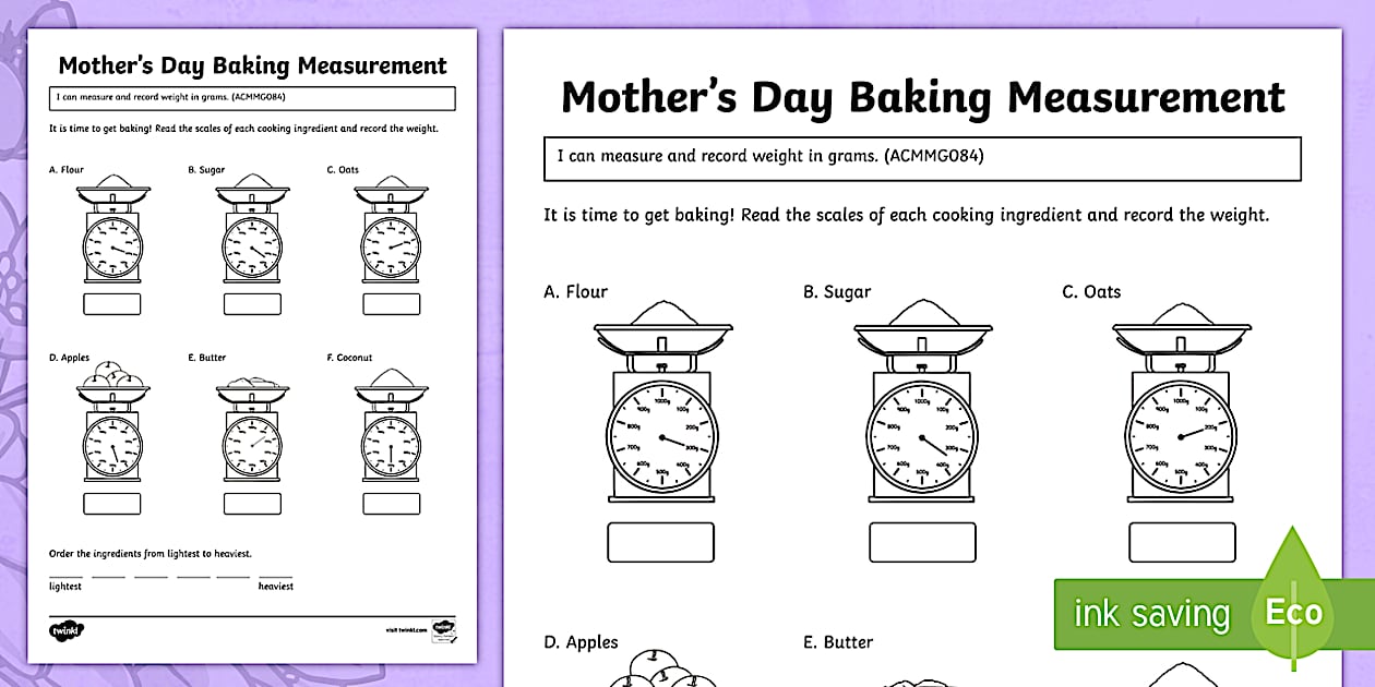 Mother\'s Day Baking Measurement Worksheet / Worksheet