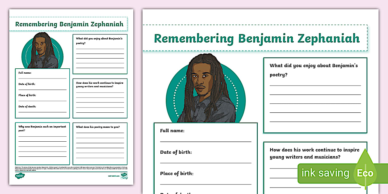 Remembering Benjamin Zephaniah Activity - Twinkl - KS2
