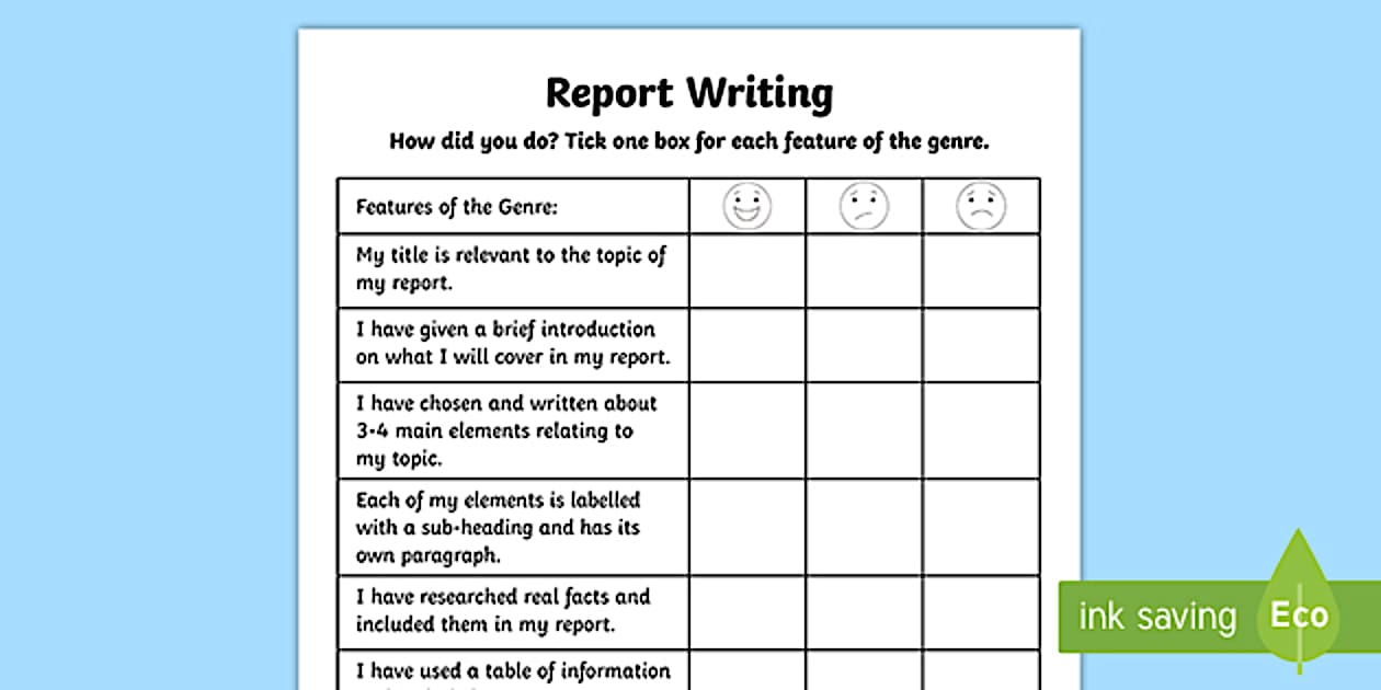 Editable Report Writing Self-Assessment Worksheet - Twinkl