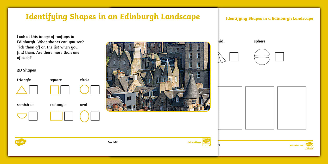 Identifying Shapes in an Edinburgh Landscape Activity Sheet