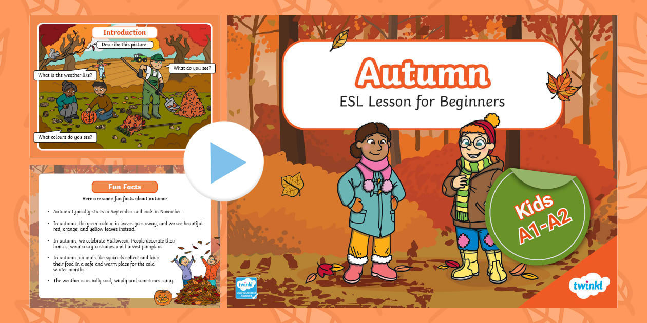ESL Autumn Vocabulary Lesson [Kids, A1-A2] (Teacher-Made)