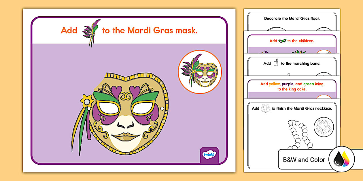 Mardi Gras Modeling Dough Mats - Twinkl