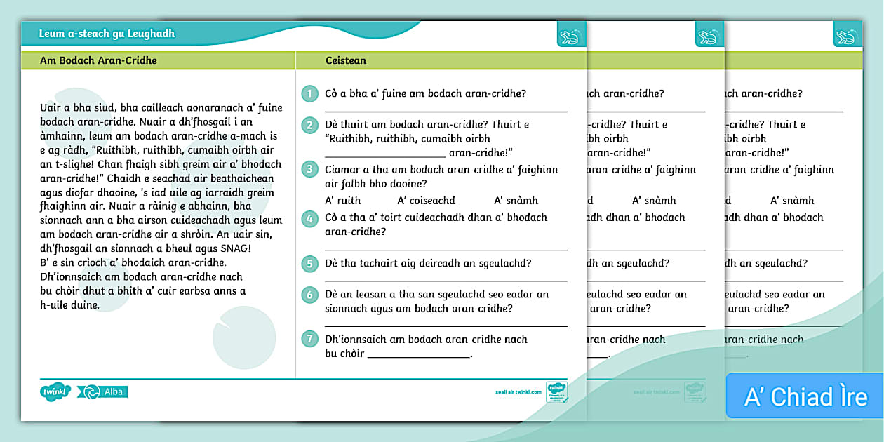 Leum a-steach gu Leughadh: Am Bodach Aran-Cridhe - Twinkl
