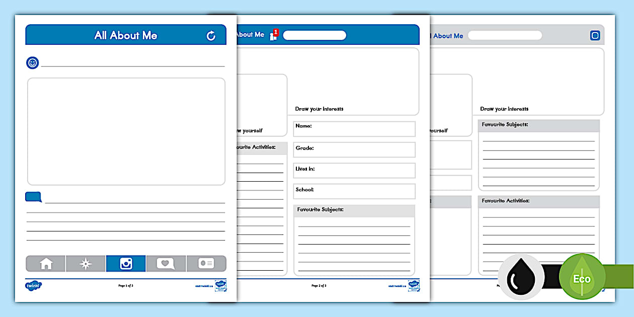 All About Me Social Media Profile Activity