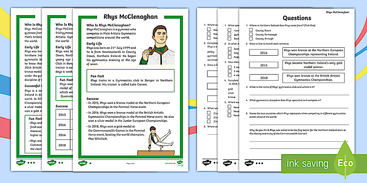 Rhys McClenaghan Differentiated Reading Comprehension Activity