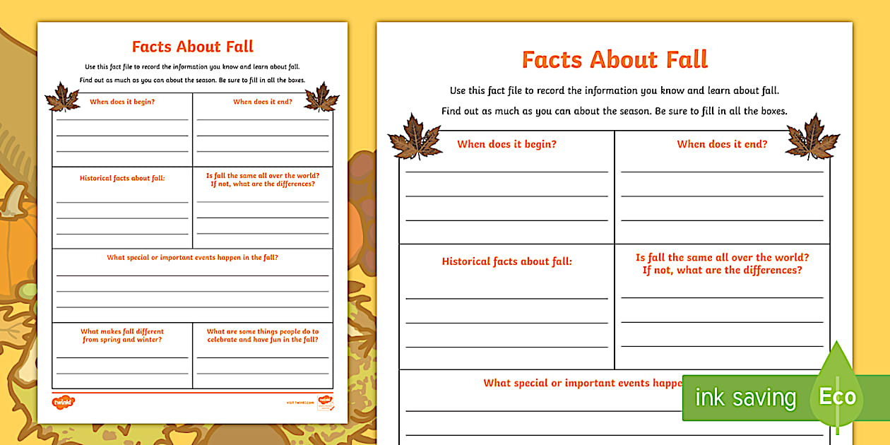 Facts About Fall Research Worksheet for 3rd-5th Grade