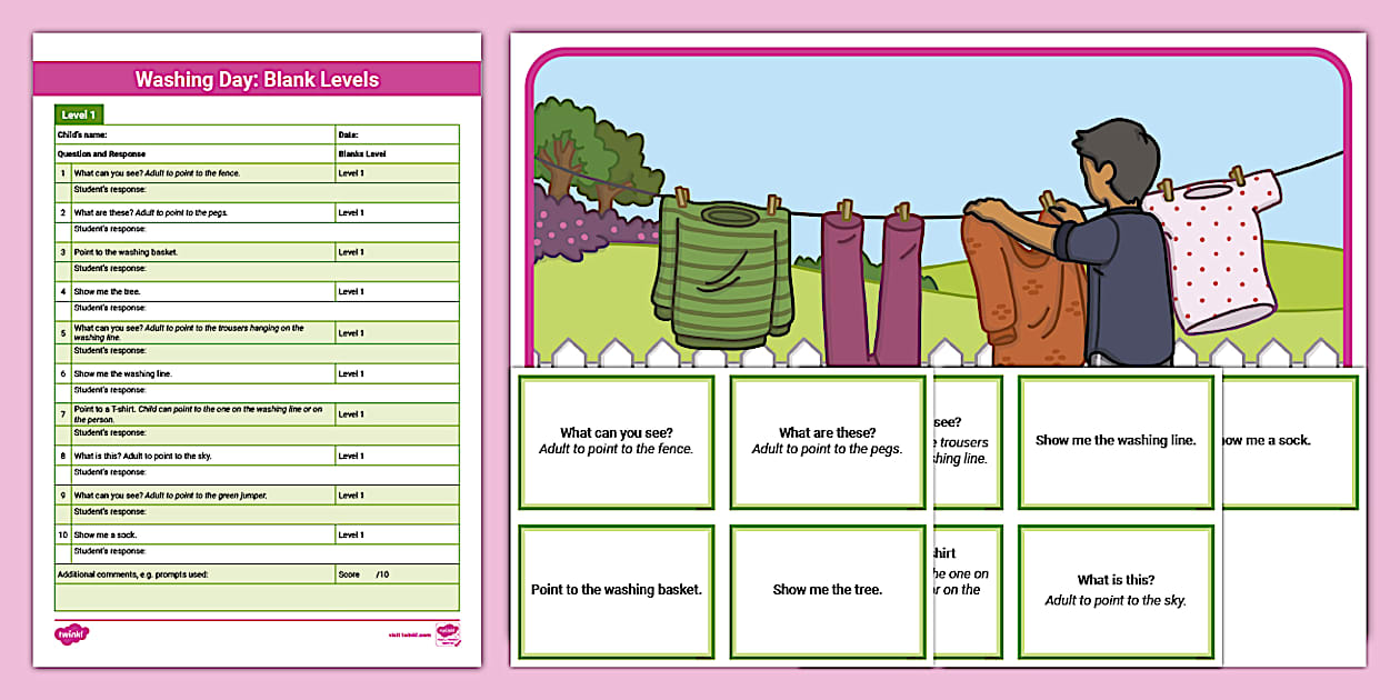 Washing Day Blanks Blanks Level 1 Questions (teacher made)