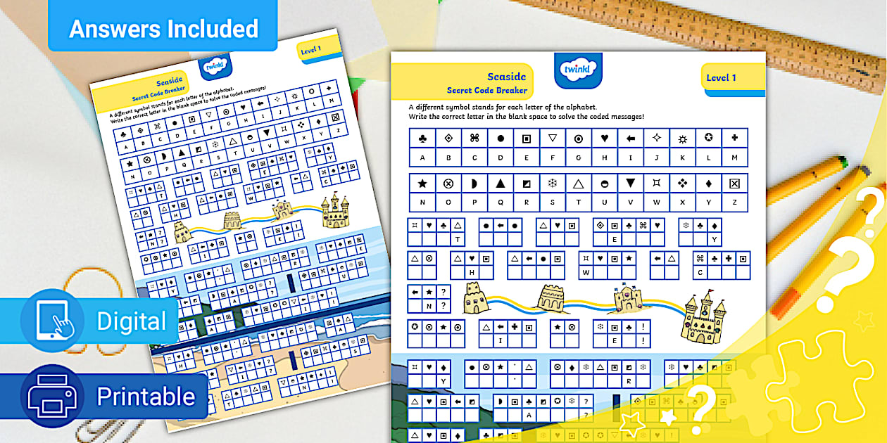 Seaside Secret Code Breaker - L1 - Twinkl - Kids Puzzles