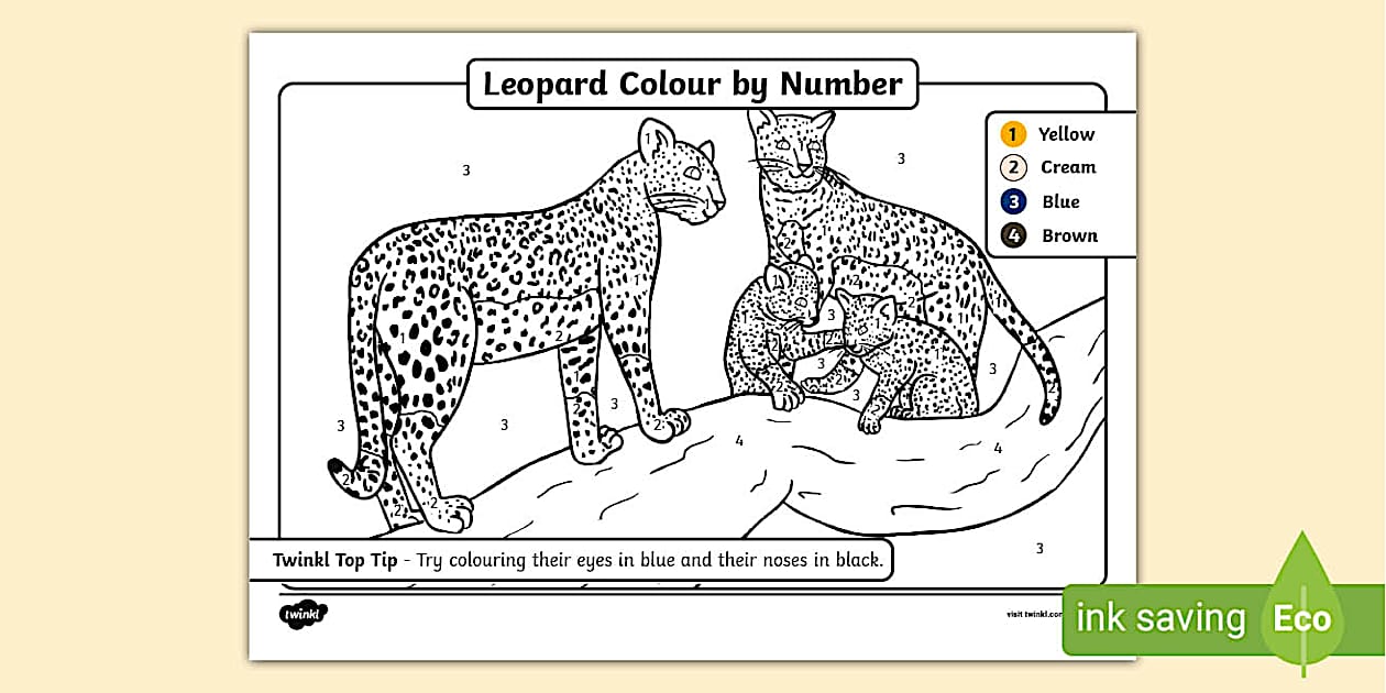 Lovely Leopard Colour-by-Number | Twinkl | KS1 - Twinkl