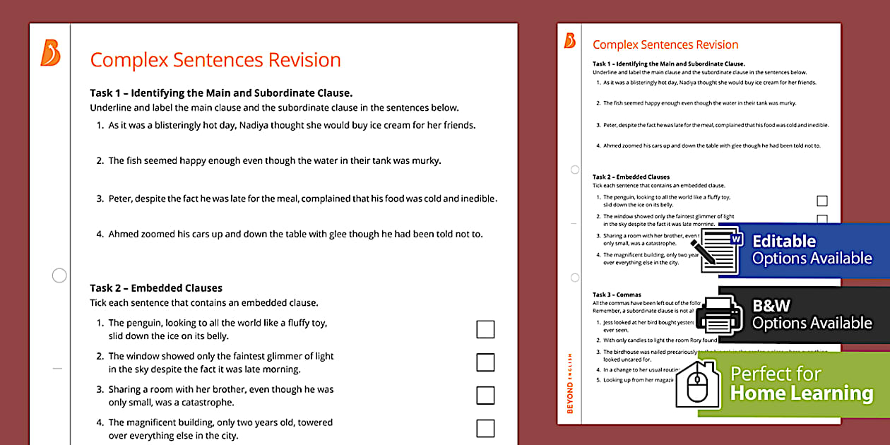 Complex Sentences Revision Worksheet | Twinkl Made - Twinkl