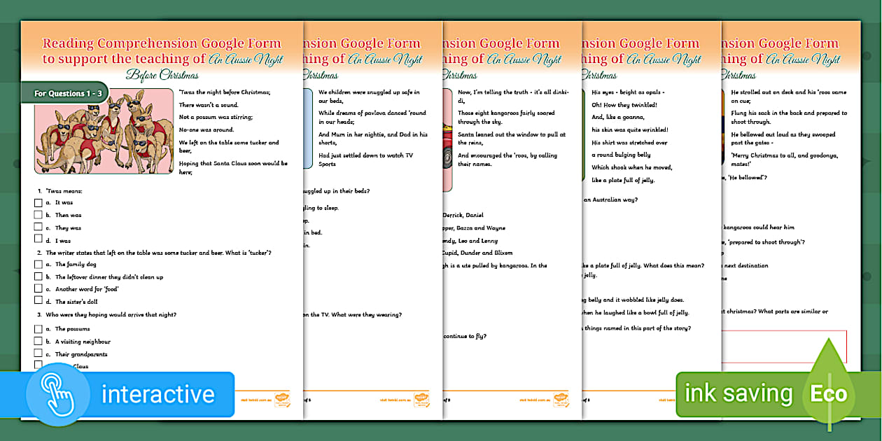 Reading Comp Google Form to An Aussie Night Before Christmas