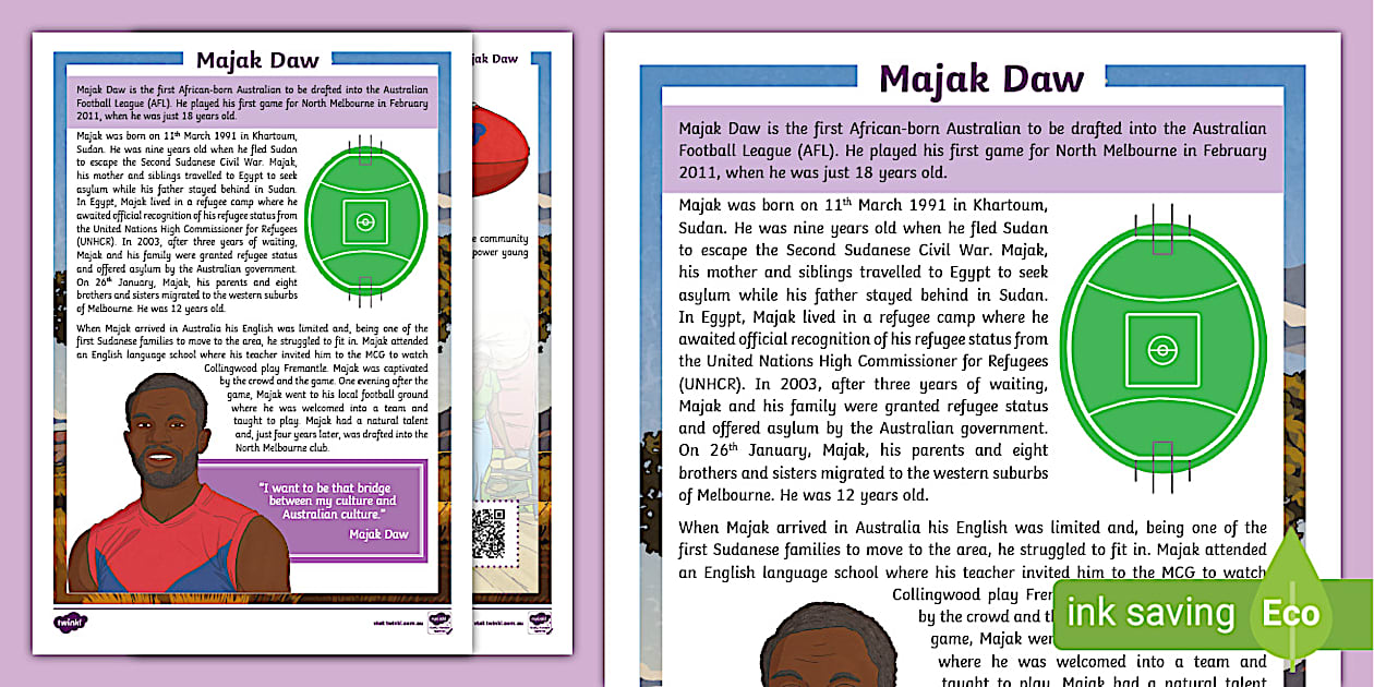 Majak Daw Refugee Story | Fact File | Twinkl (teacher made)