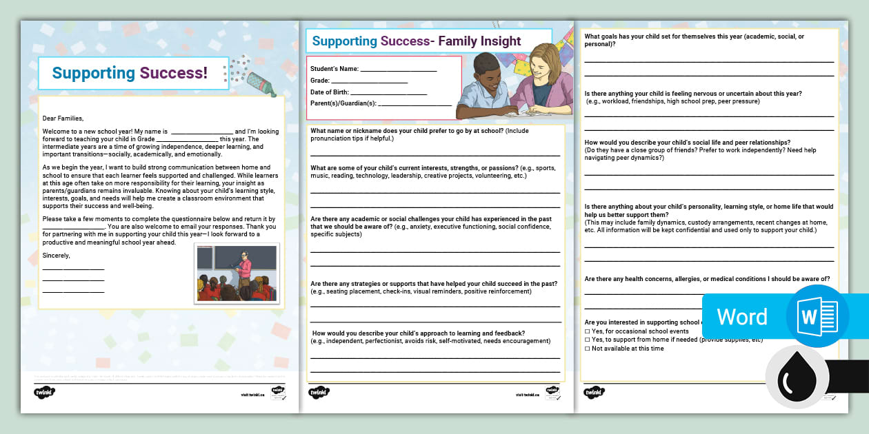 Back to School - Letter to Parents (Intermediate 7-8)