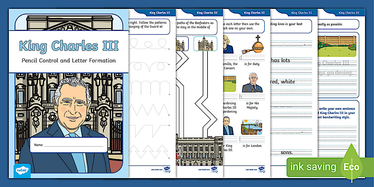 King Charles III Pencil Control and Letter Formation Activity Booklet