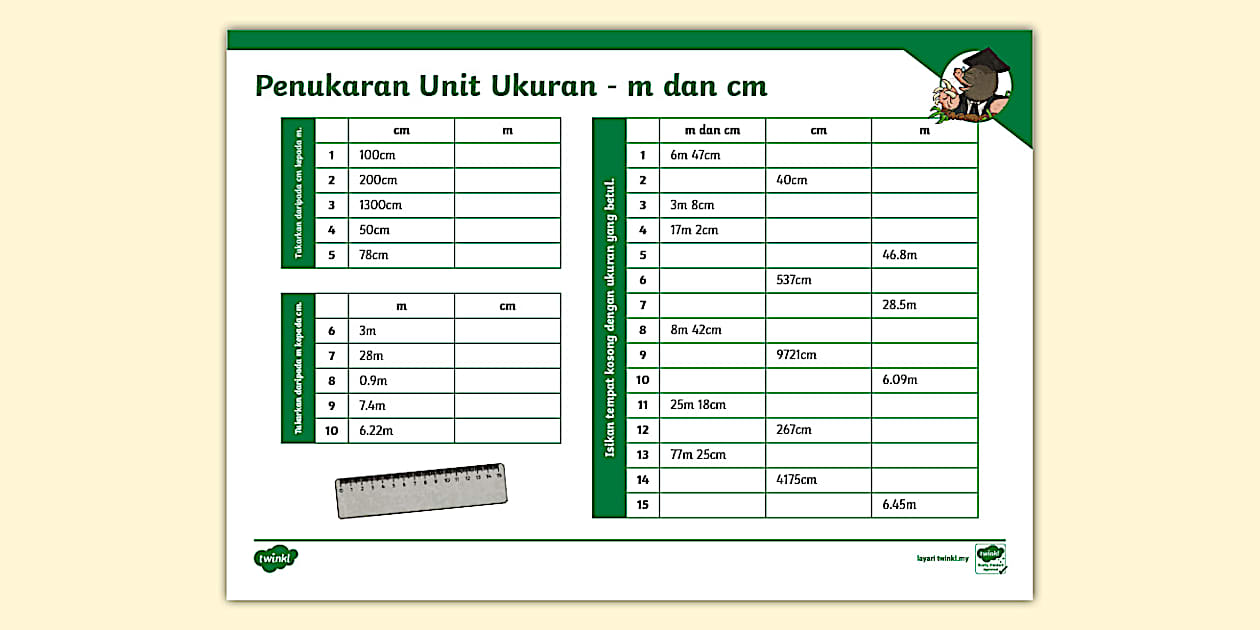 Matematik Tahun 3 - Penukaran Unit Ukuran - m dan cm