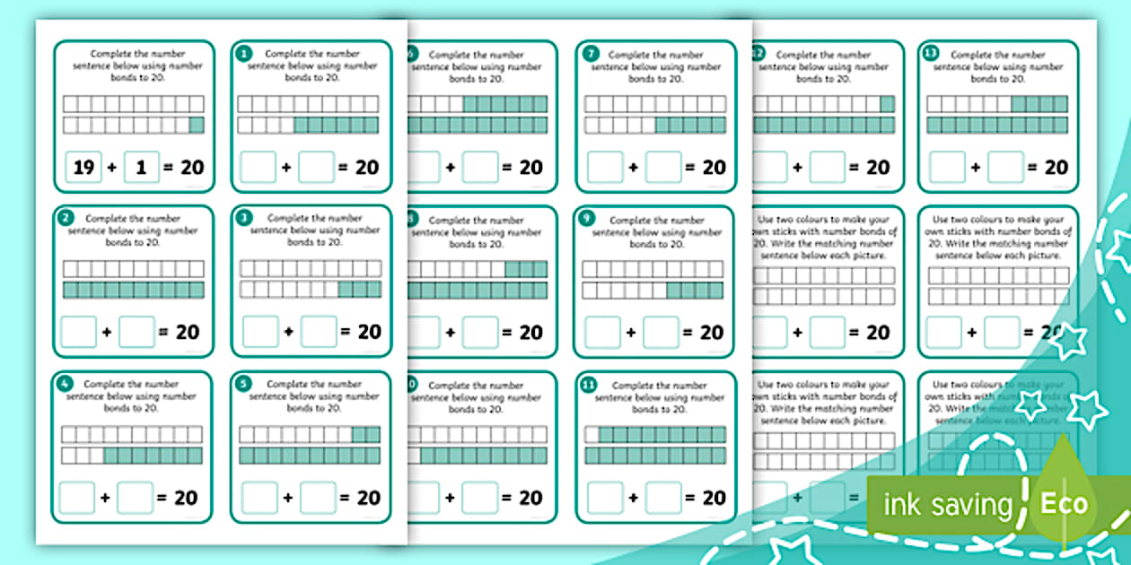 👉 Number Bond Sticks to 20 Challenge Cards - Maths - Parents
