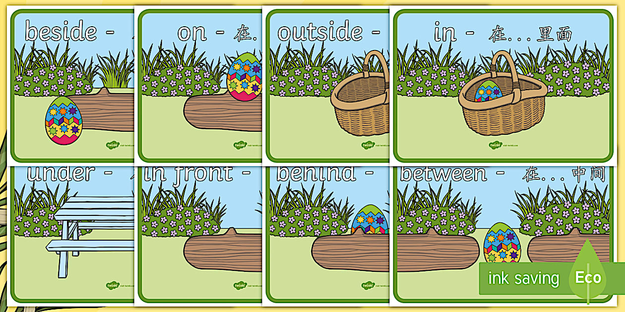 Easter Egg Positional Language Display Posters - English/Mandarin Chinese