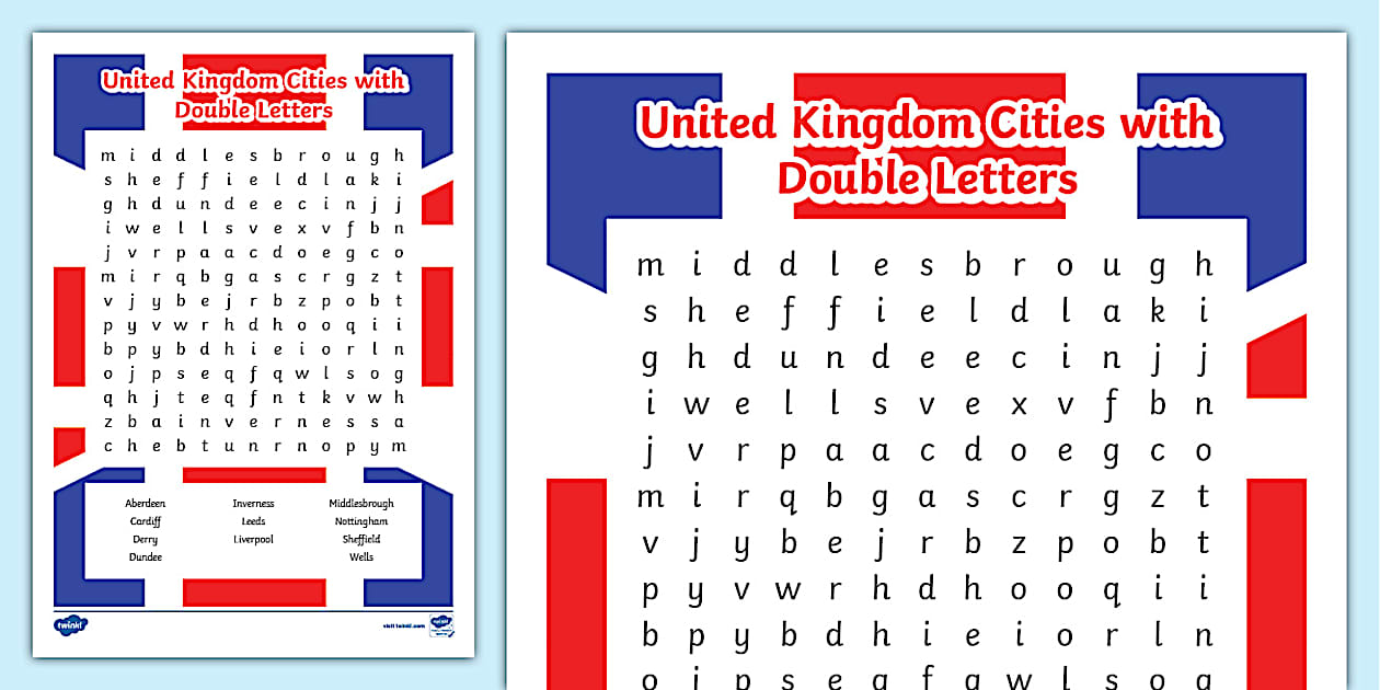 United Kingdom Cities with Double Letters Word Search