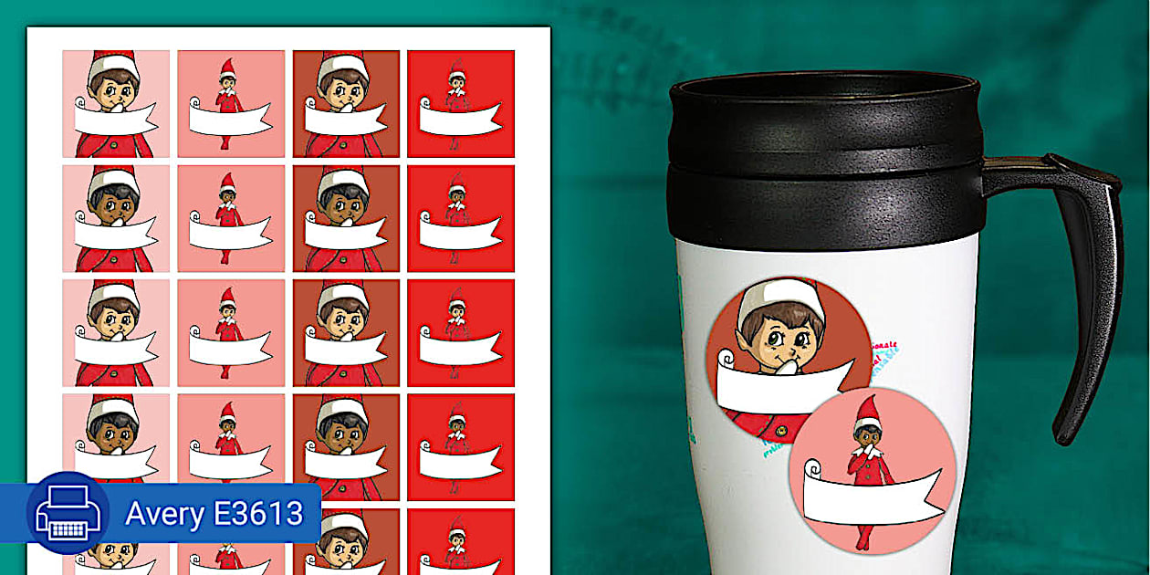 Red Christmas Elves Blank Name Stickers Editable Customise Label Cheeky Elf