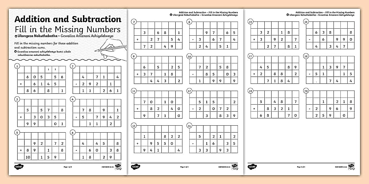 Addition and Subtraction - Fill in the Missing Numbers IsiXhosa