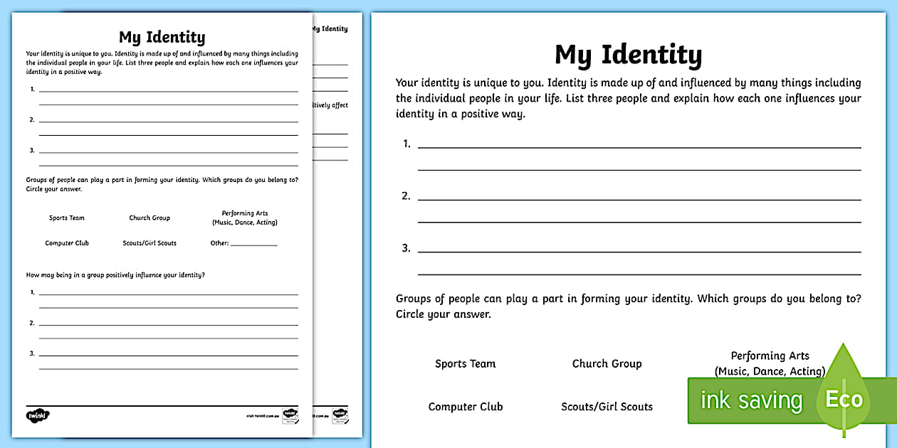 My Identity Worksheet - Inclusion - Australia - Twinkl