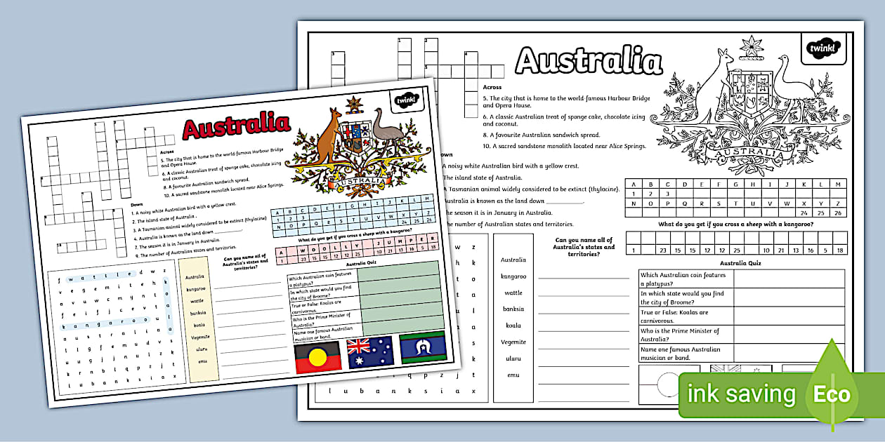 Australia Activity Mat (Year 3 - 6) (teacher made) - Twinkl