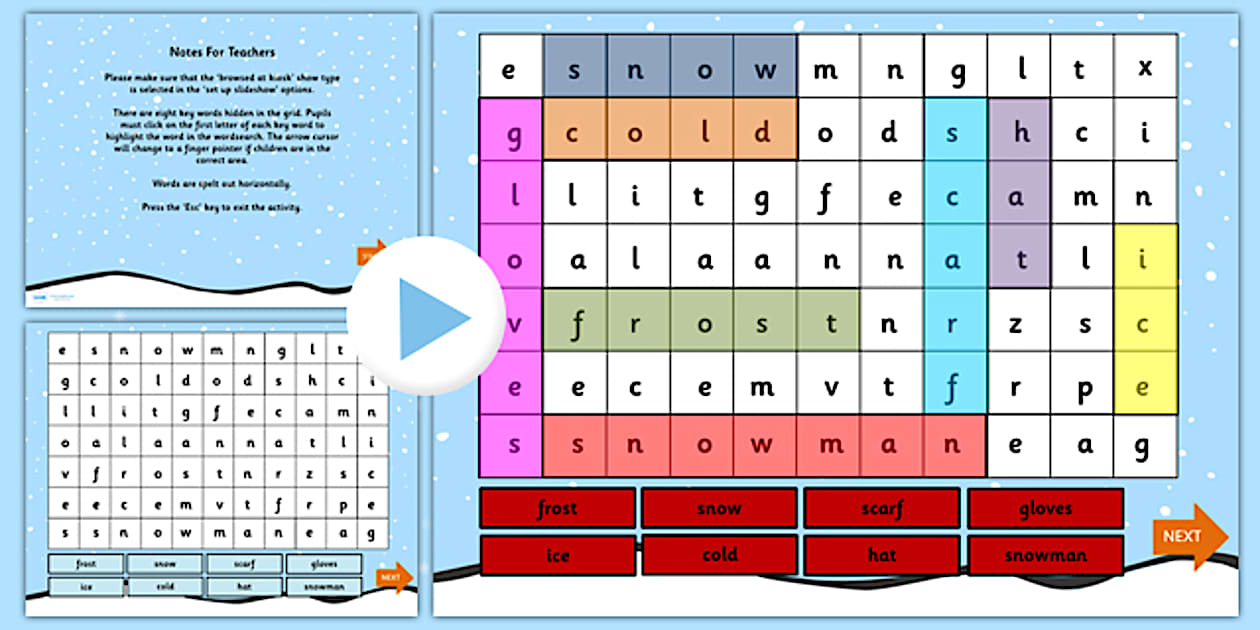 Winter Interactive Wordsearch PowerPoint (teacher made)