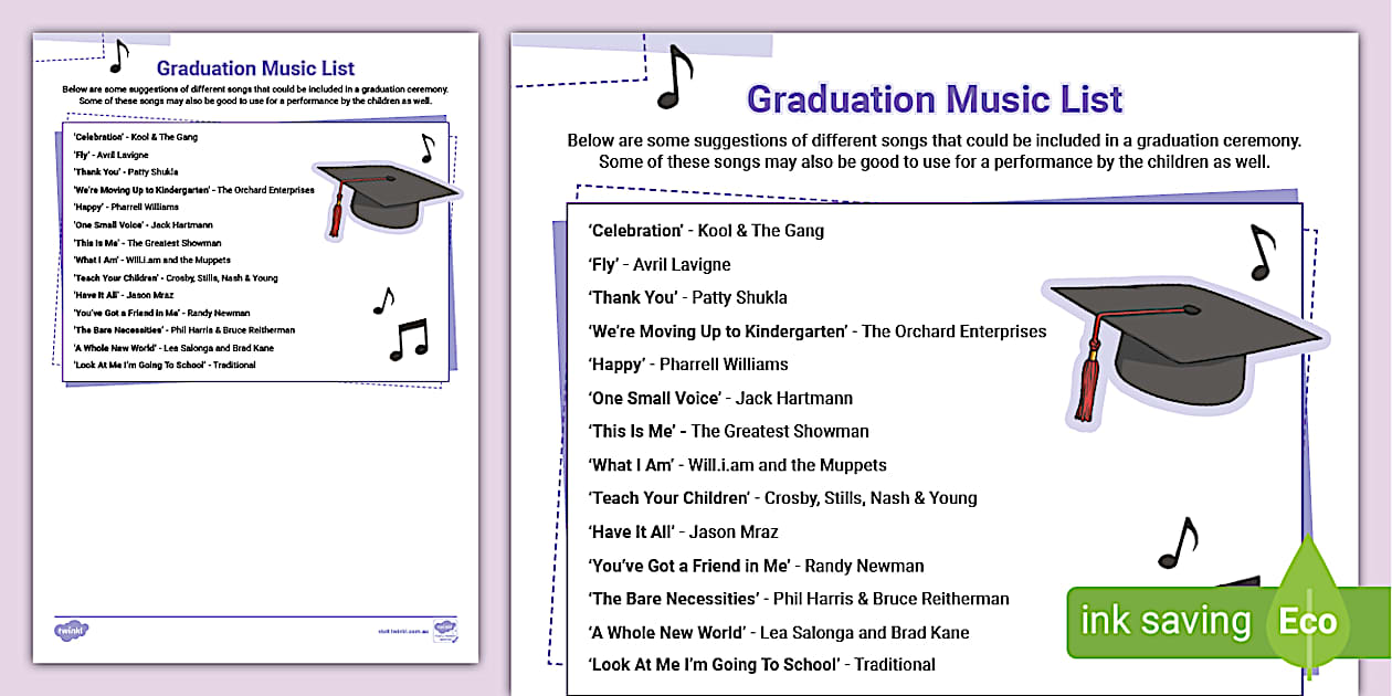 Graduation Music List (teacher made) - Twinkl