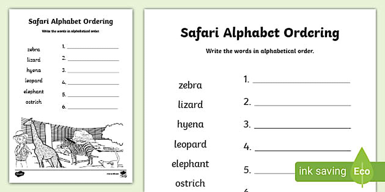 Lower Ability Safari Alphabet Ordering Worksheets - Twinkl