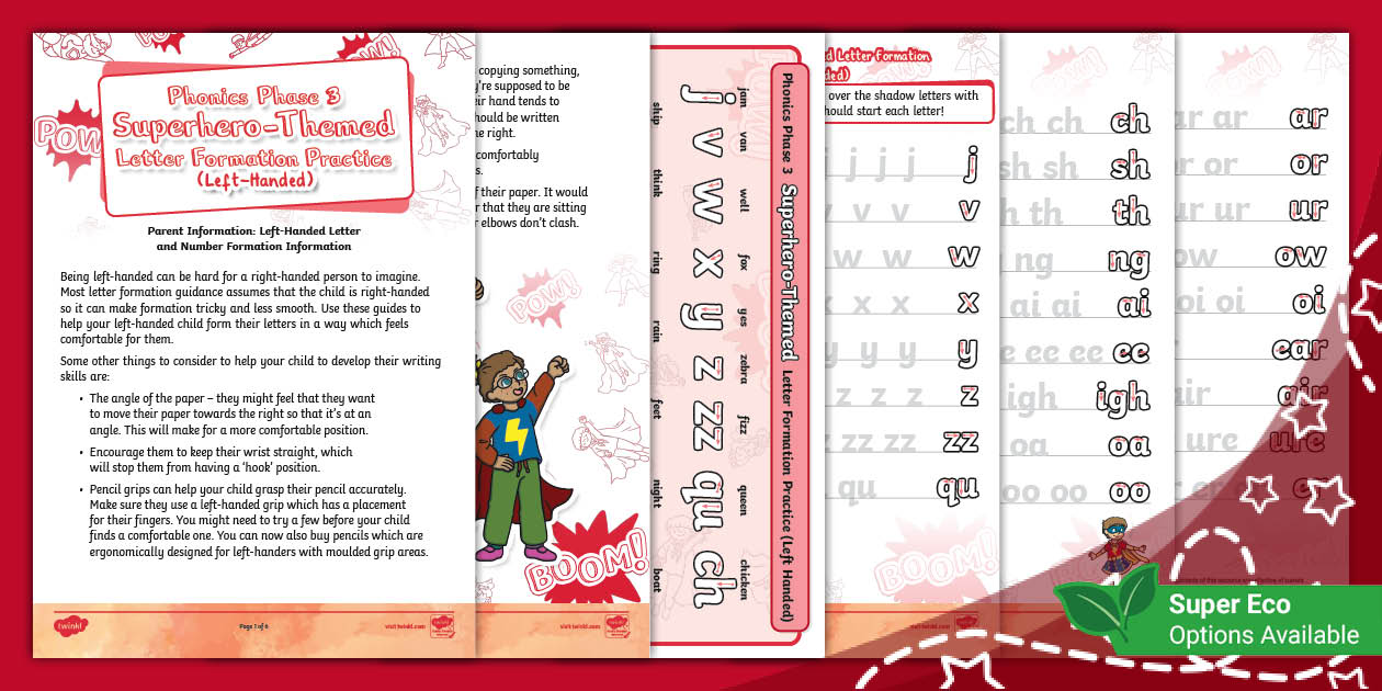 Phase 3 Superhero Letter Formation Practice Left-Handed