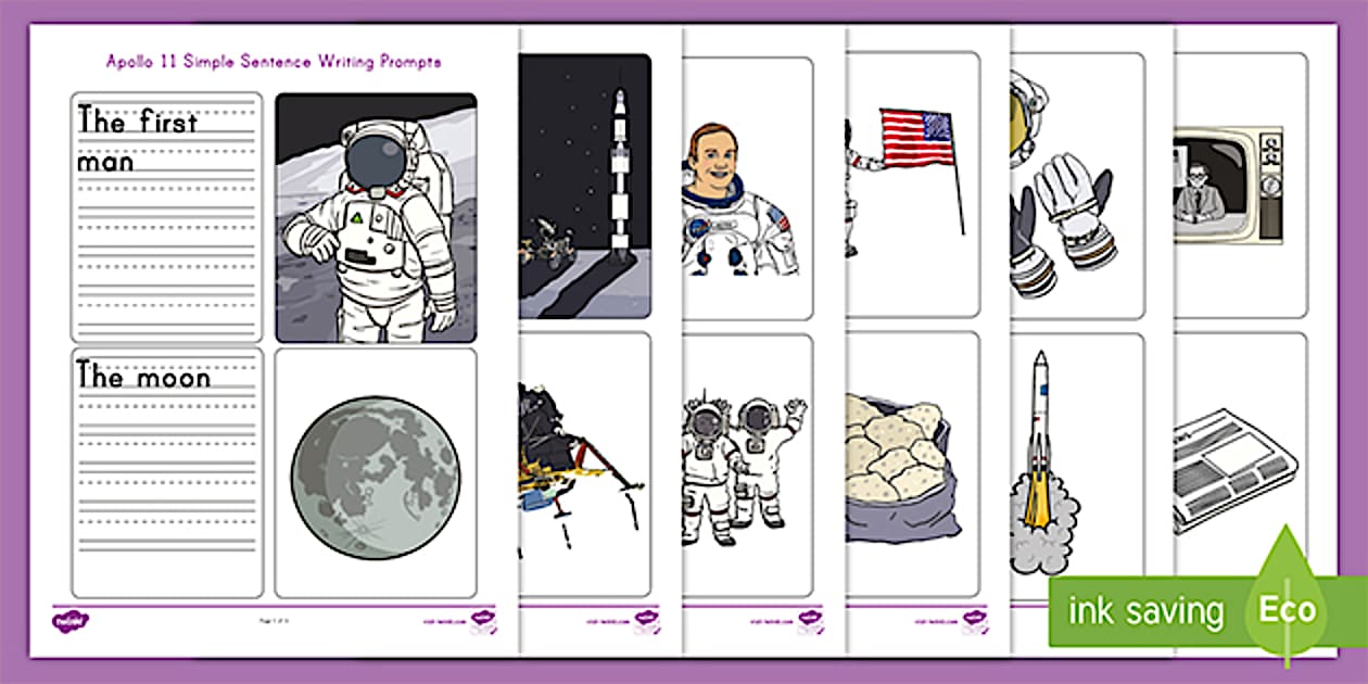 Apollo 11 Simple Sentence Writing Prompts for K-2nd Grade