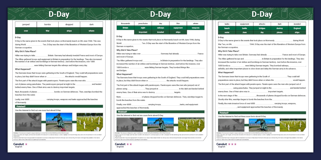Reinforcing Reading: D-Day Differentiated Cloze Passages
