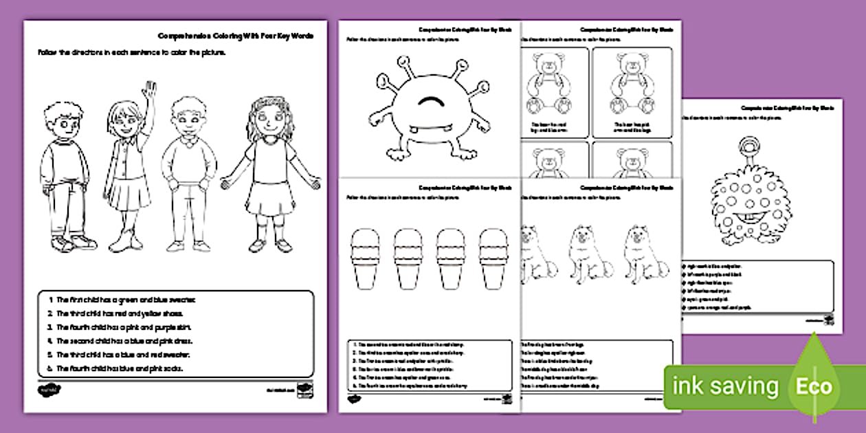 Comprehension Coloring With Four Key Words Worksheet