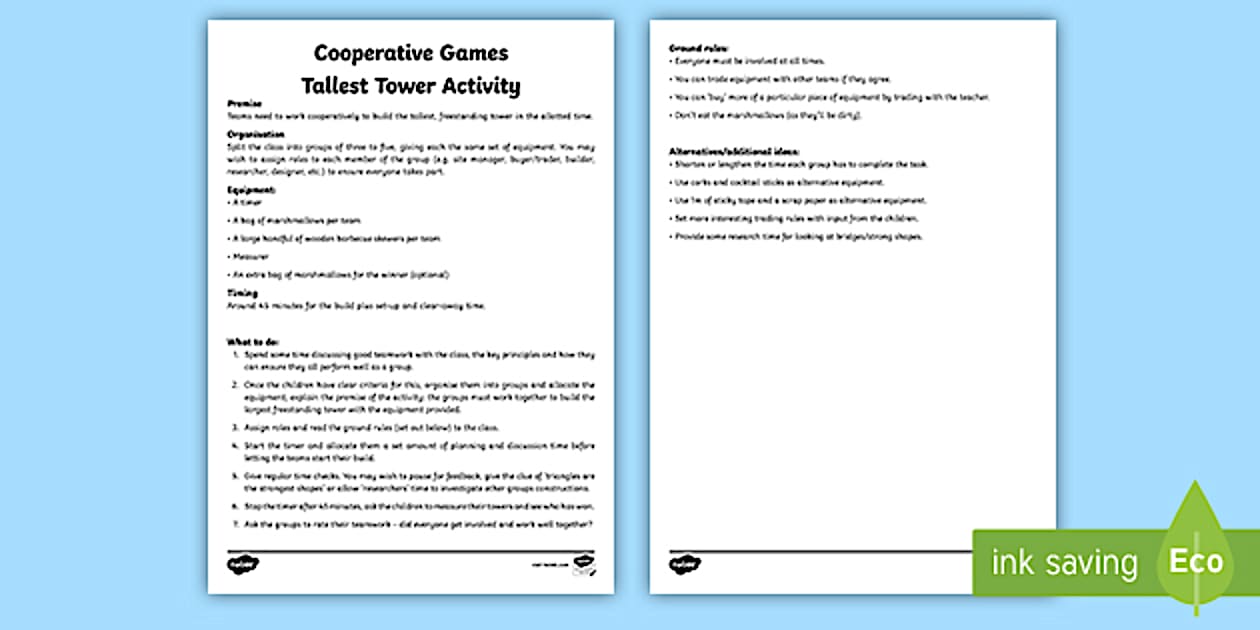 KS2 Cooperative Games Tallest Tower Teaching Ideas - Twinkl