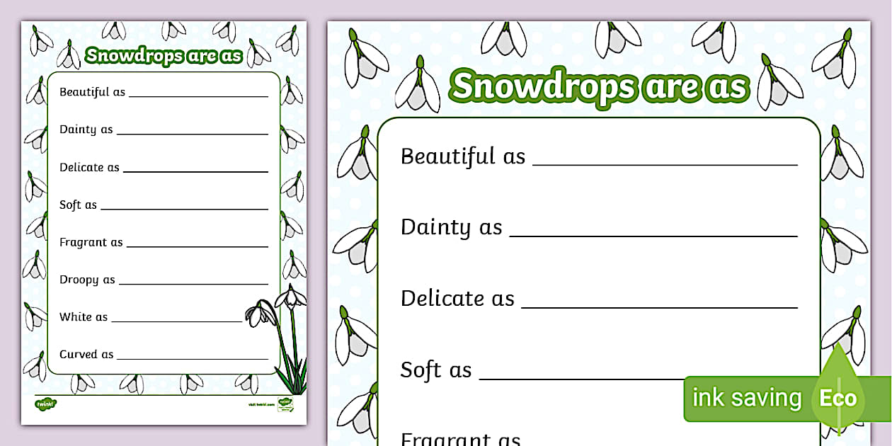 Snowdrops Simile Poem Template - Twinkl - Topic - Twinkl