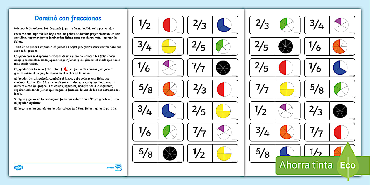 Juego de fracciones: Dominó - Twinkl