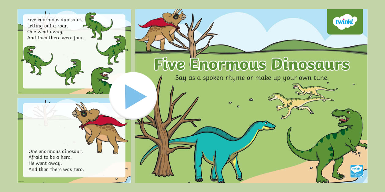 Five Enormous Dinosaurs Counting Song PowerPoint | Twinkl