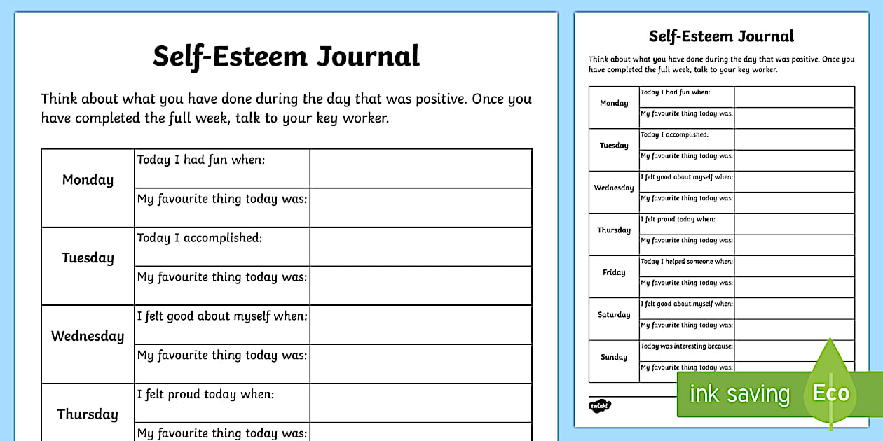 Editable Self-Esteem Journal Young People & Families Case File Recording