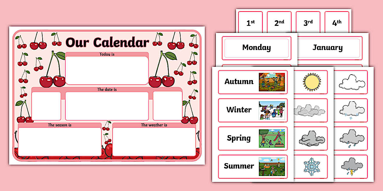 Cherry Themed Daily Calendar and Weather Chart