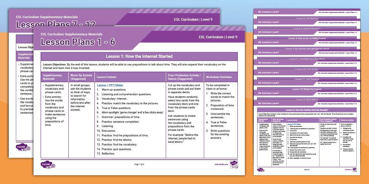 Twinkl's ESL Curriculum: Level 9 Lesson Plans (teacher made)