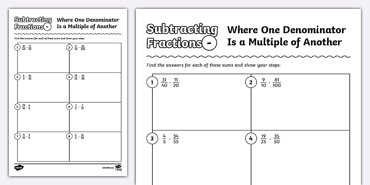 Subtracting Fractions Where One Denominator Is a Multiple of Another ...