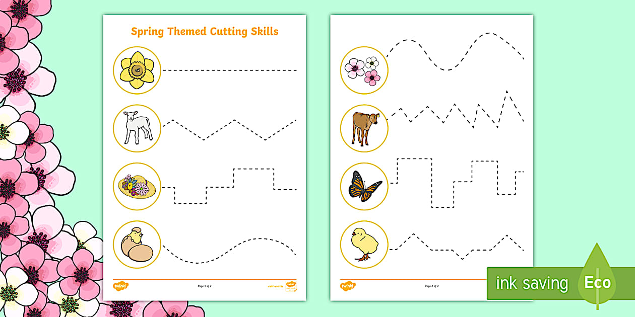 Spring Cutting Activity (teacher made) - Twinkl