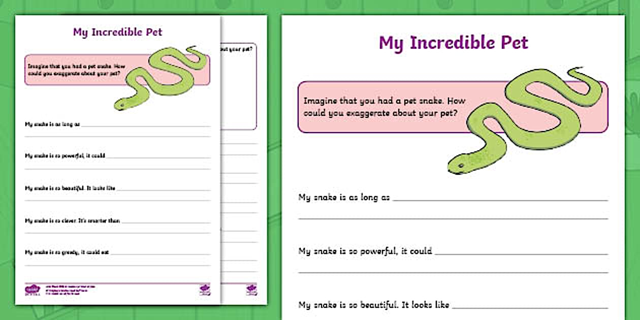 My Incredible Pet - Exaggeration Writing Worksheet - Twinkl