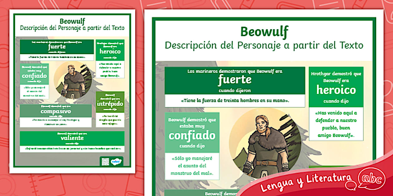 Póster | Personaje | Evidencia | Beowulf | Lenguaje | Novela