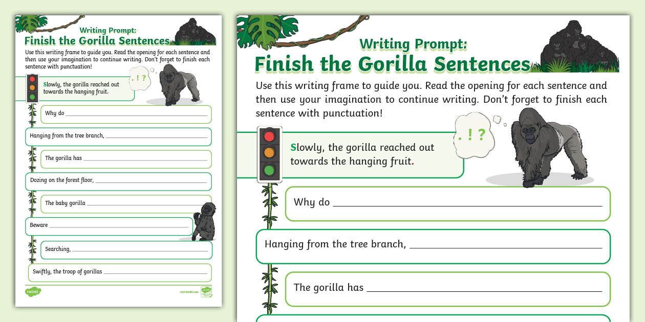 Writing Prompt: Finish the Gorilla Sentences - Twinkl